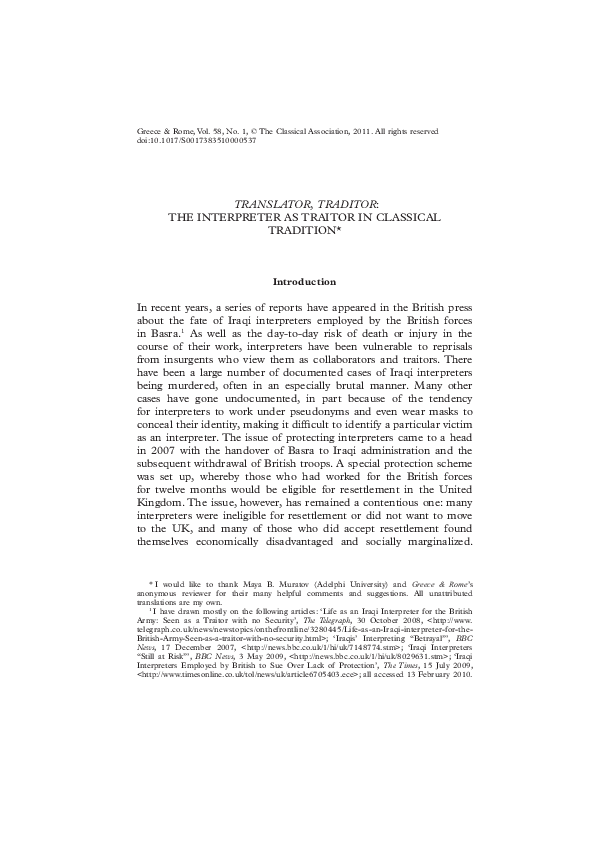 (PDF) Translator, Traditor: The Interpreter as Traitor in Classical ...