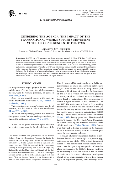 (PDF) Gendering the agenda: the impact of the transnational women's ...
