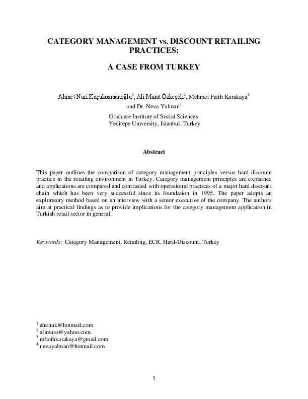 (PDF) CATEGORY MANAGEMENT VS DISCOUNT RETAILING PRACTICES: A CASE STUDY ...