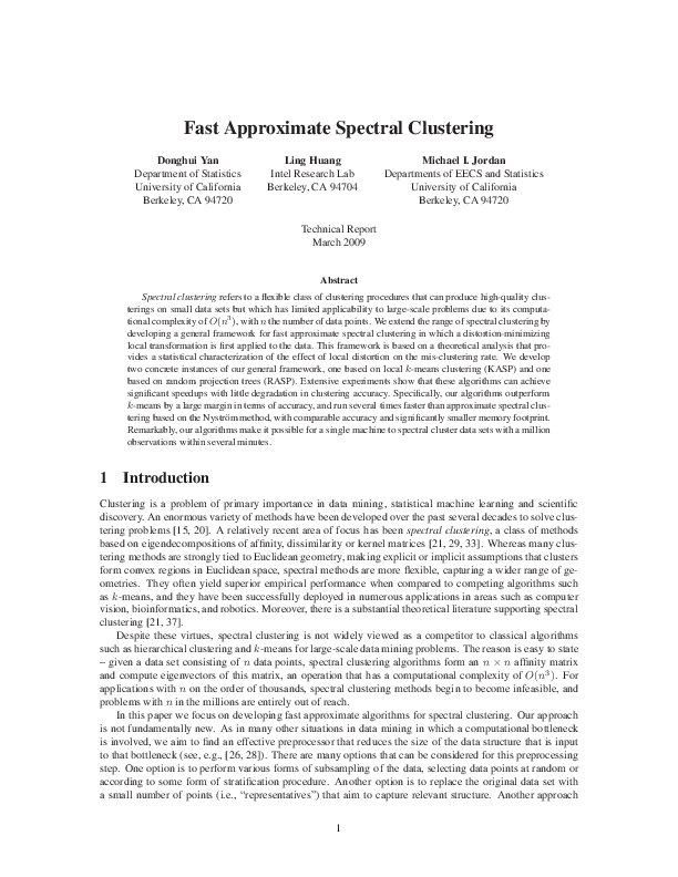 Pdf Fast Approximate Spectral Clustering