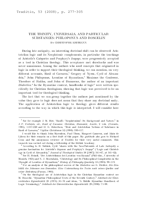 (PDF) The Trinity, Universals, and Particular Substances: Philoponus ...