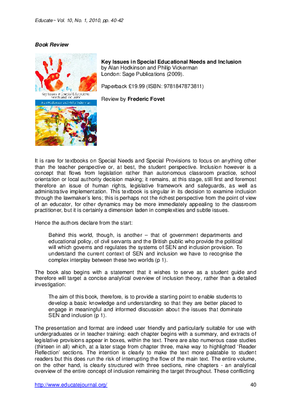 (PDF) Review of Key Issues in Special Educational Needs and Inclusion ...