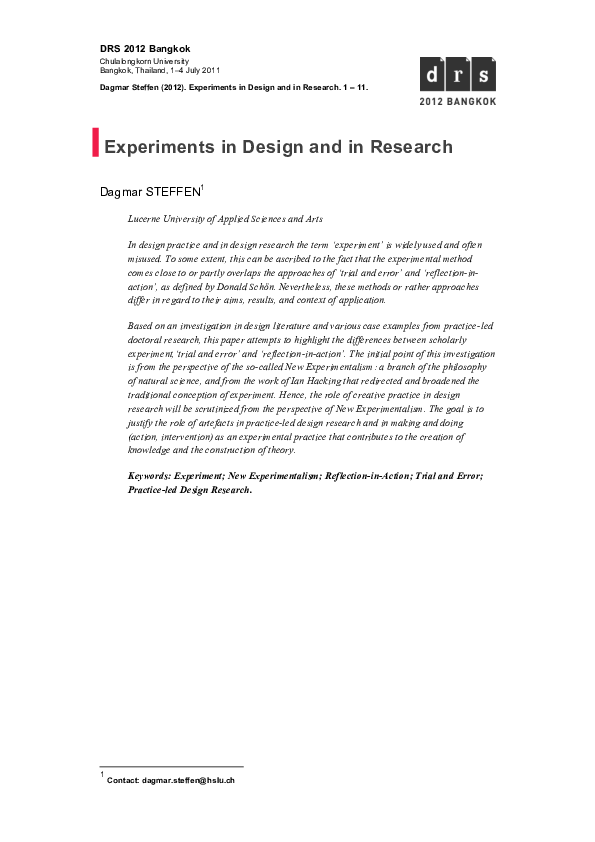 (PDF) Experiments in Design and in Research