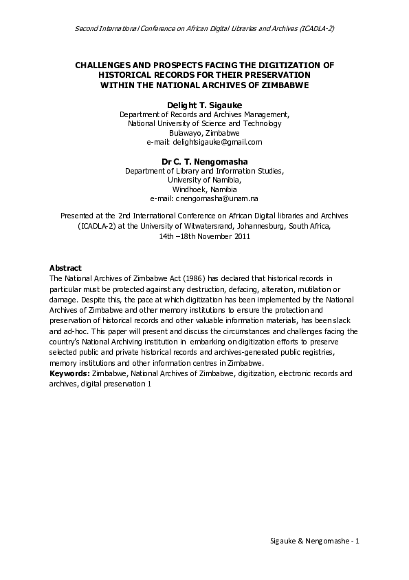 (PDF) … AND PROSPECTS FACING THE DIGITIZATION OF HISTORICAL RECORDS FOR ...