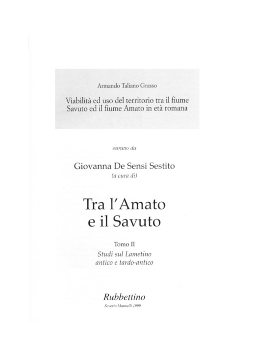 (PDF) Viabilità ed uso del territorio tra il fiume Savuto e il fiume ...