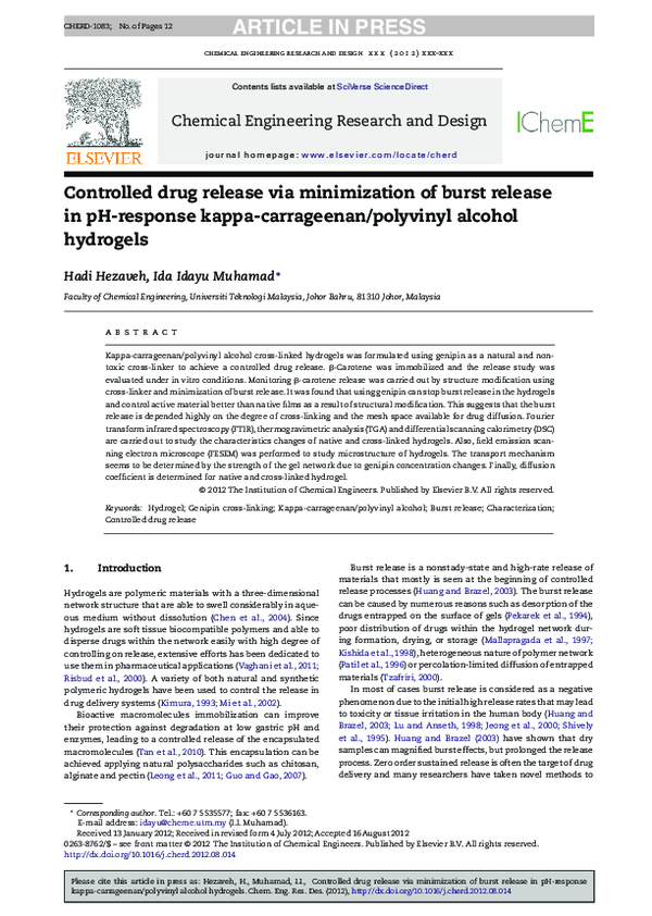 (PDF) Controlled drug release via minimization of burst release in pH ...