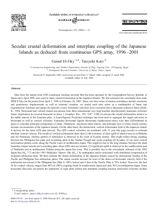 (PDF) Secular crustal deformation and interplate coupling of the ...