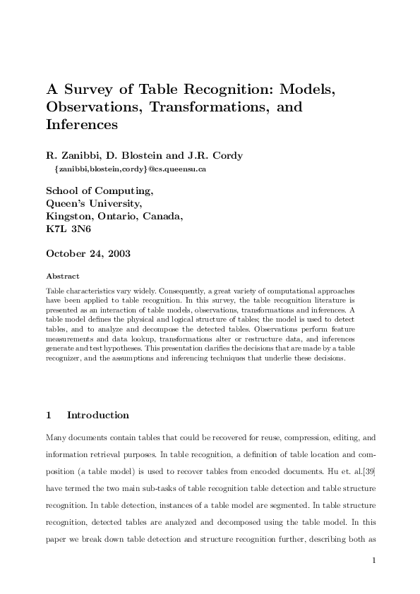 (PDF) A survey of table recognition