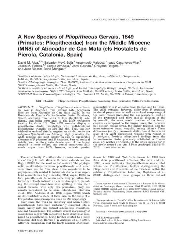 (PDF) A new species of Pliopithecus Gervais, 1849 (Primates ...