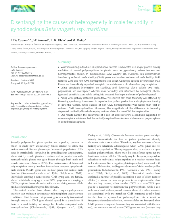 (PDF) Disentangling the causes of heterogeneity in male fecundity in ...