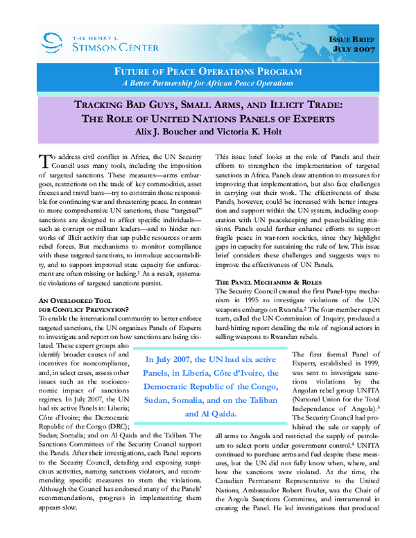 (PDF) Tracking Bad Guys, Small Arms, and Illicit Trade: The Role of United Nations Panels of Experts
