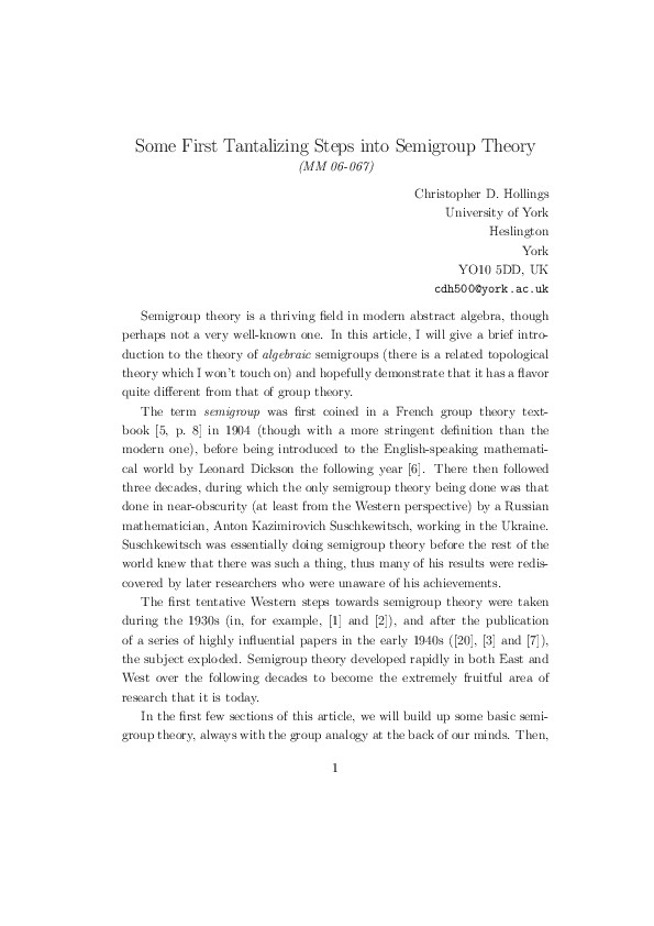 (PDF) Some first tantalizing steps into semigroup theory