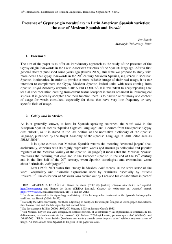(PDF) Presence of Gypsy origin vocabulary in Latin American Spanish ...