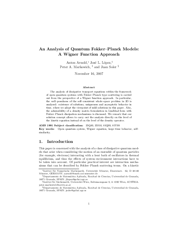 (PDF) Quantum Fokker-Planck Models: Wigner Function Analysis