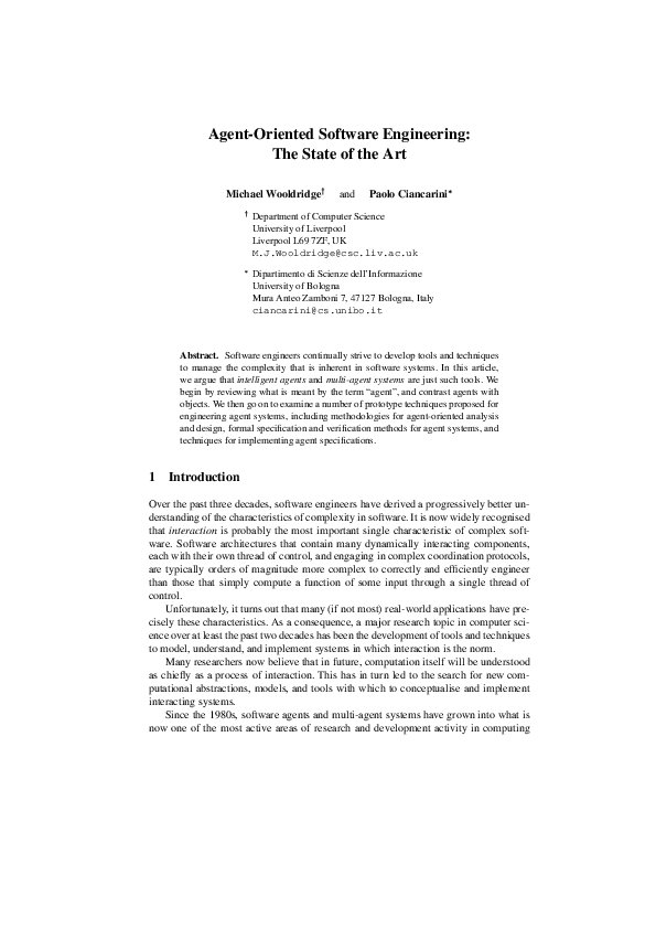 (PDF) Agent-Oriented Software Engineering: The State of the Art