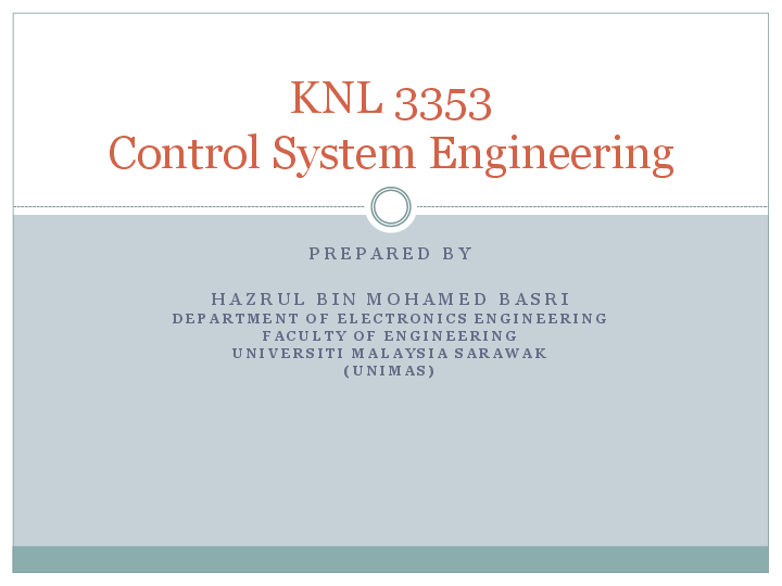 (PPT) KNL3353 Control System Engineering Lecture Note