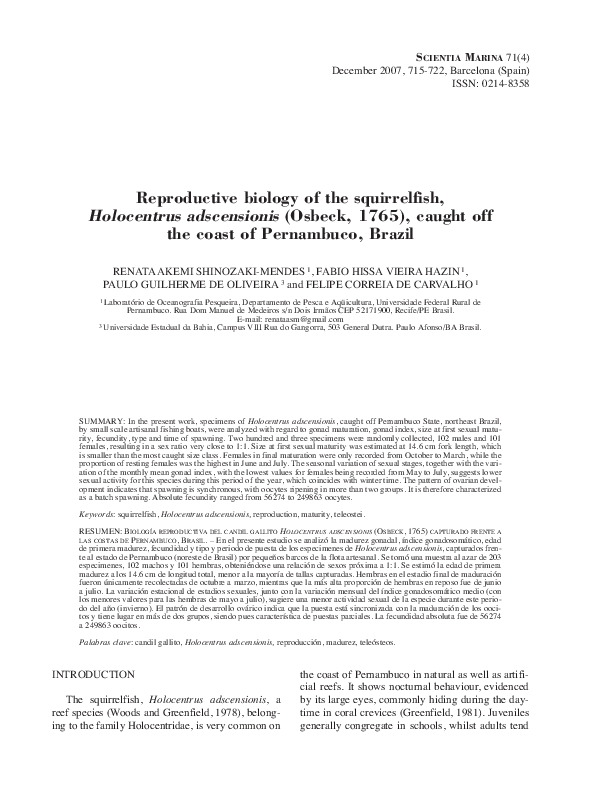 (PDF) Reproductive biology of the squirrelfish, Holocentrus ...