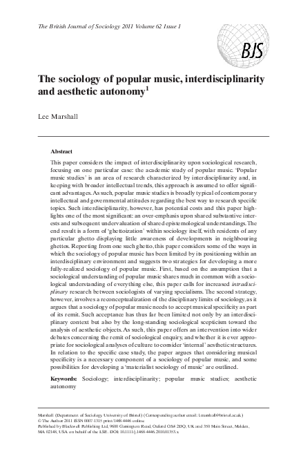 (PDF) The Sociology of popular music, interdisciplinarity and aesthetic ...