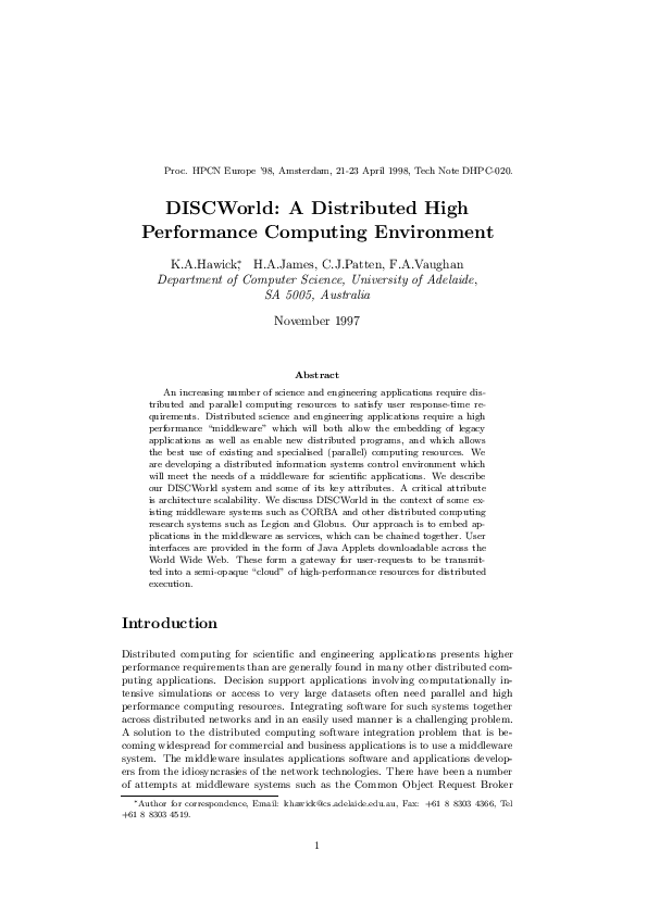 (PDF) DISCWorld: A distributed high performance computing environment