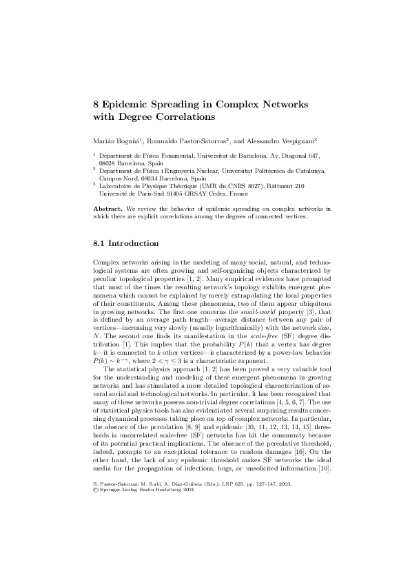 Pdf Epidemic Spreading In Complex Networks With~ Degree Correlations