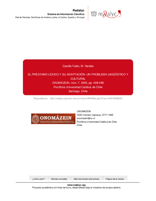 (PDF) El préstamo léxico y su adaptación: un problema lingüístico y ...