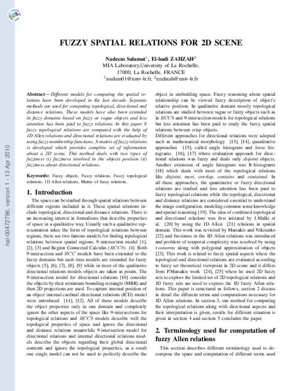 (PDF) Fuzzy spatial relations for 2d scene