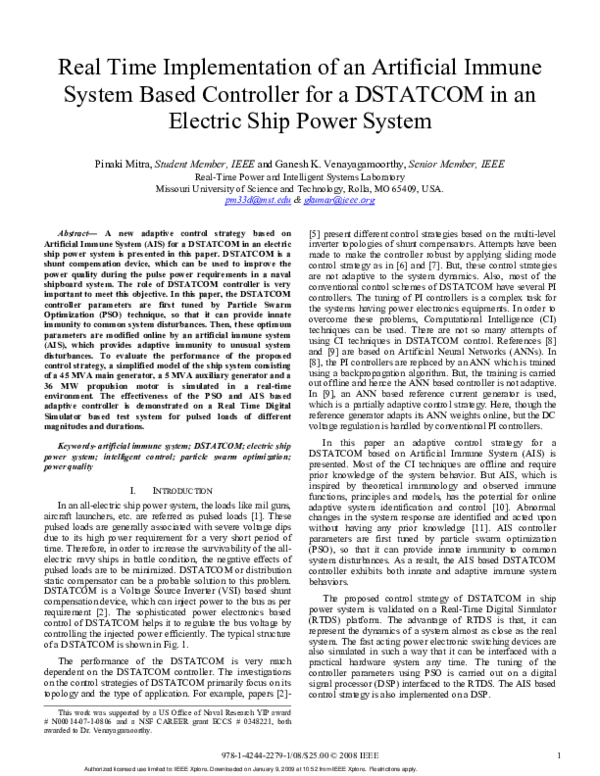 Pdf Real Time Implementation Of An Artificial Immune System Based