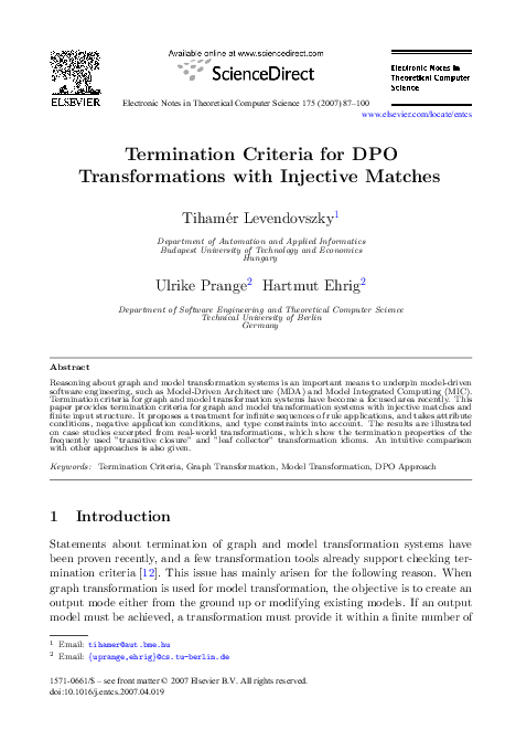 (PDF) Termination criteria for DPO transformations with injective matches