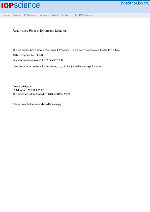 (PDF) Recurrence plots of dynamical systems