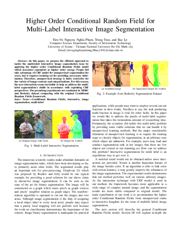 (PDF) Higher Order Conditional Random Field for Multi-Label Interactive Image Segmentation