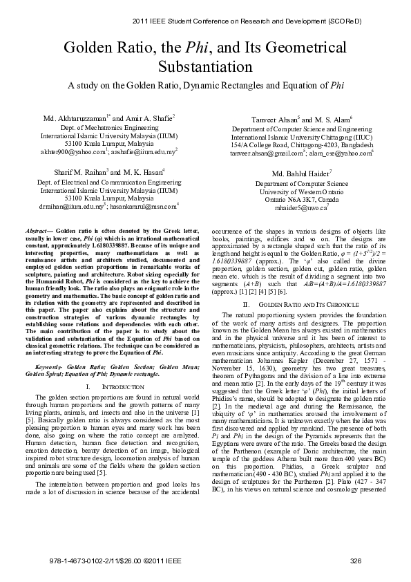 (PDF) Golden Ratio, the Phi, and Its Geometrical Substantiation