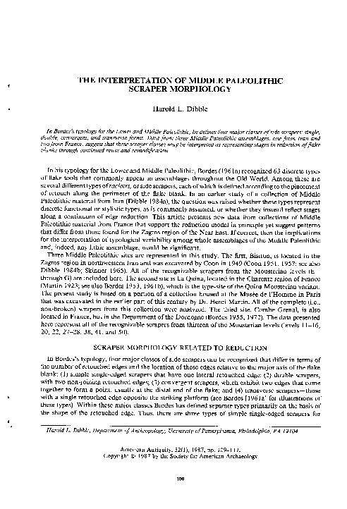(PDF) The interpretation of Middle Paleolithic scraper morphology