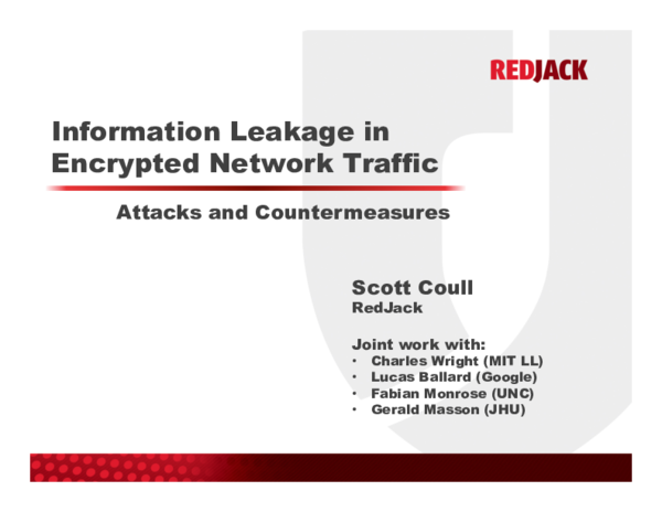 Pdf Information Leakage In Encrypted Network Traffic Attacks And Countermeasures