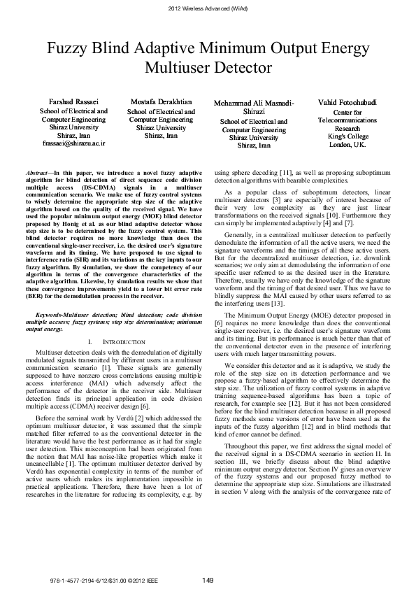 Pdf Fuzzy Blind Adaptive Minimum Output Energy Multiuser Detector