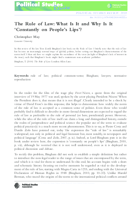 (PDF) The Rule of Law: What Is It and Why Is It ‘Constantly on People's ...