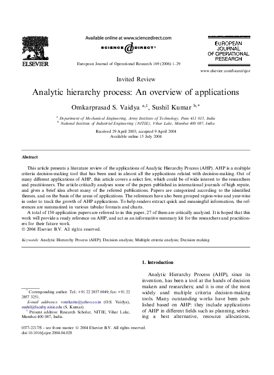 (PDF) Analytic hierarchy process: An overview of applications