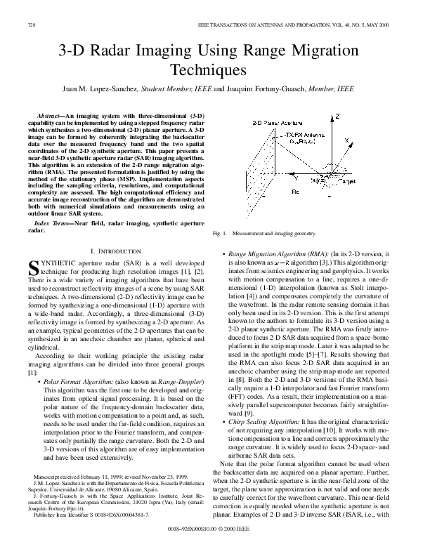(PDF) 3-D radar imaging using range migration techniques