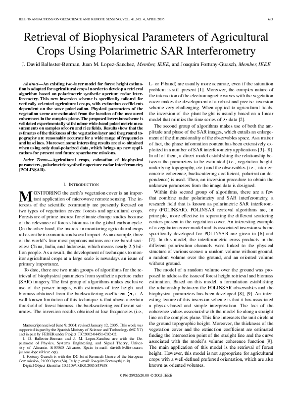 (PDF) Retrieval of biophysical parameters of agricultural crops using polarimetric SAR ...
