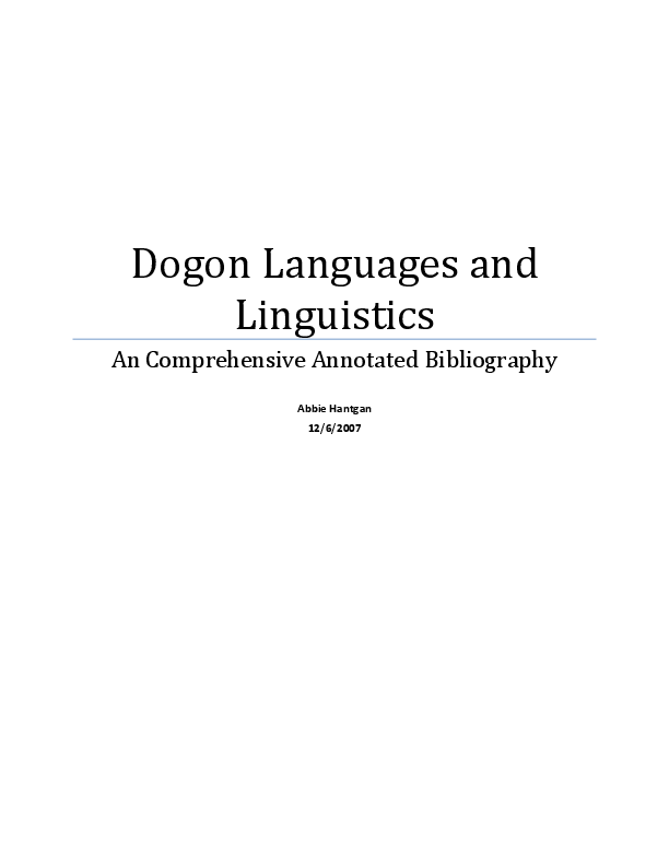 (PDF) Dogon Languages and Linguistics