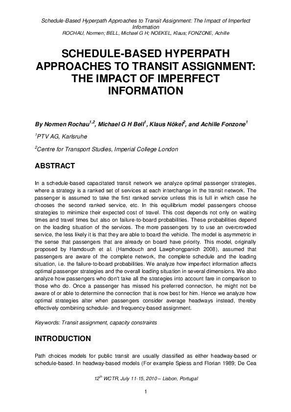 (PDF) Schedule-based hyperpath approaches to transit assignment: the impact of imperfect information