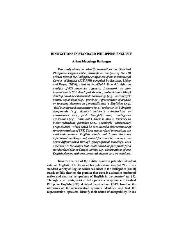 (PDF) Innovations in Standard Philippine English