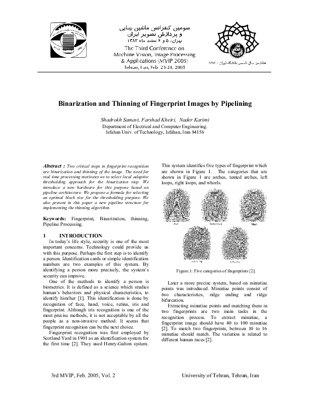 (PDF) Binarization and Thinning of Fingerprint Images by Pipelining