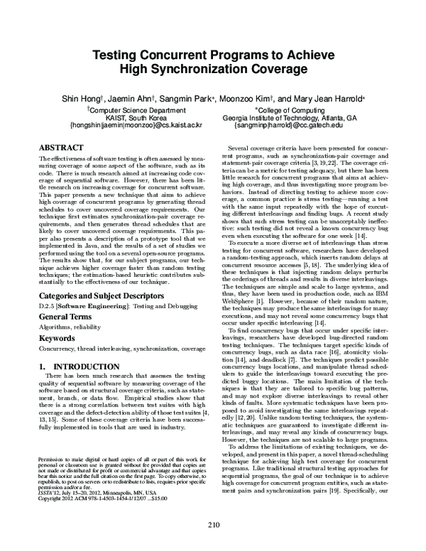 Pdf Testing Concurrent Programs To Achieve High Synchronization Coverage