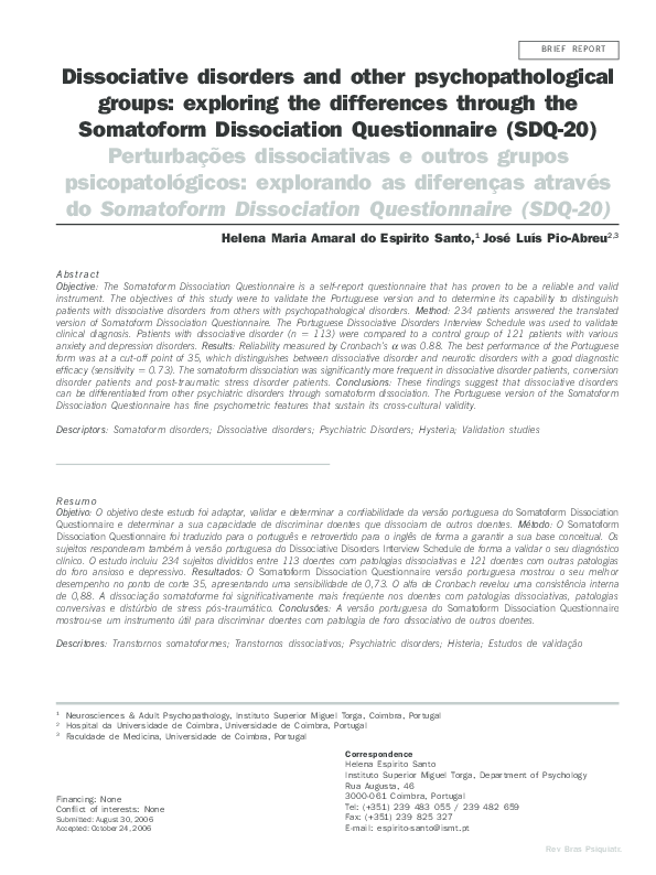 (PDF) Dissociative disorders and other psychopathological groups ...