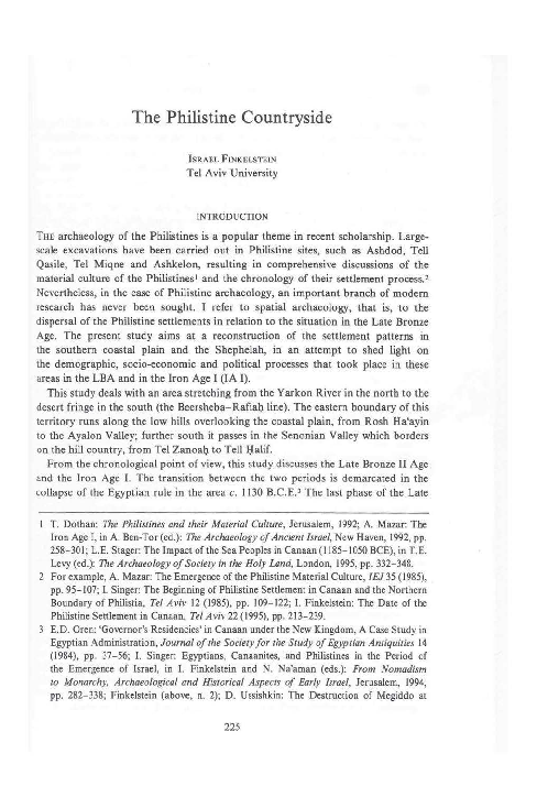 (PDF) Finkelstein, I. 1996. The Philistine Countryside, Israel ...