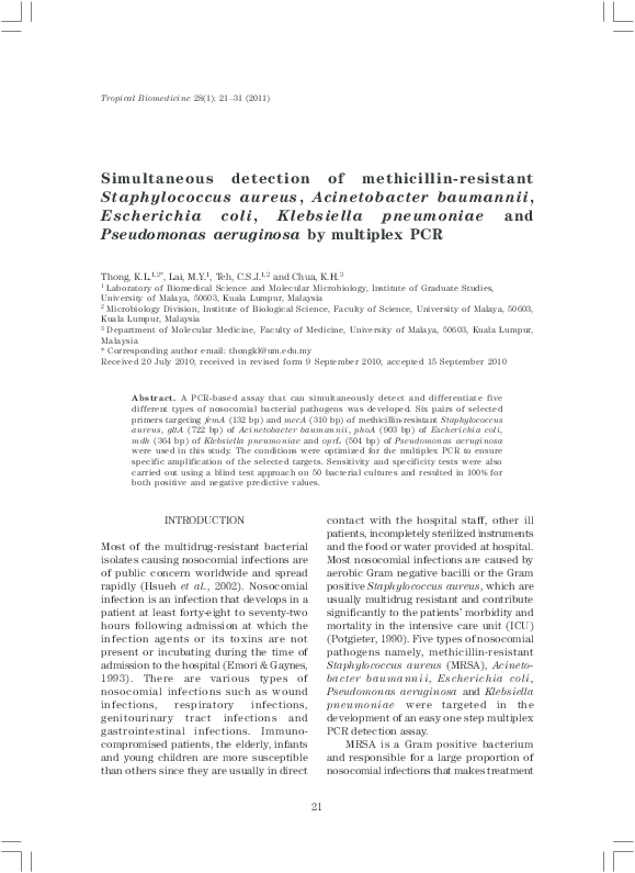 Pdf Simultaneous Detection Of Methicillin Resistant Staphylococcus