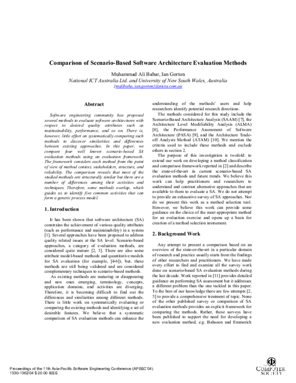 Pdf Comparison Of Scenario Based Software Architecture Evaluation Methods 