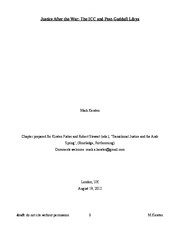 (PDF) Justice After the War: The ICC and Post-Gaddafi Libya