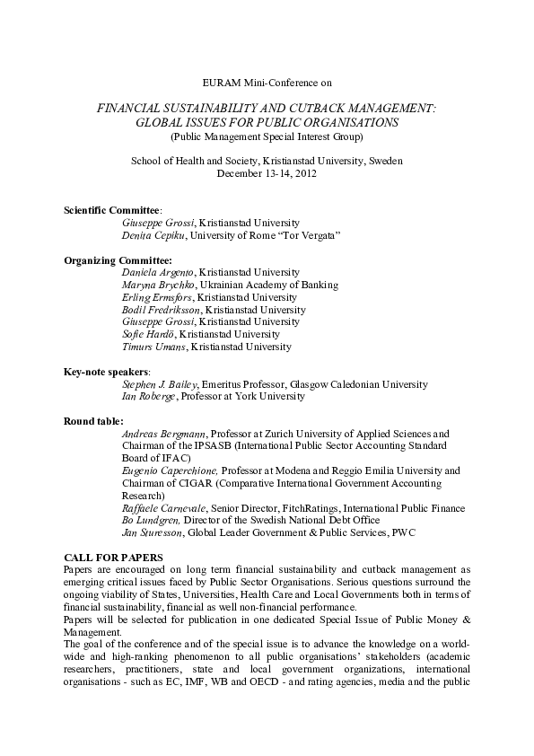 (PDF) Call for papers: FINANCIAL SUSTAINABILITY AND CUTBACK MANAGEMENT ...