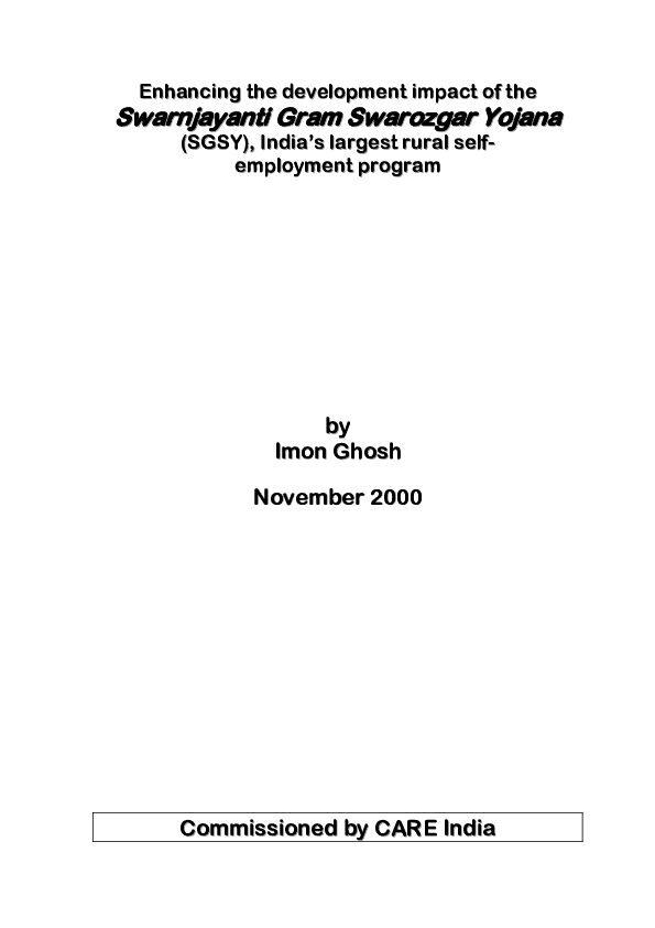 (PDF) Enhancing the Development Impact of SGSY, the Government of India ...